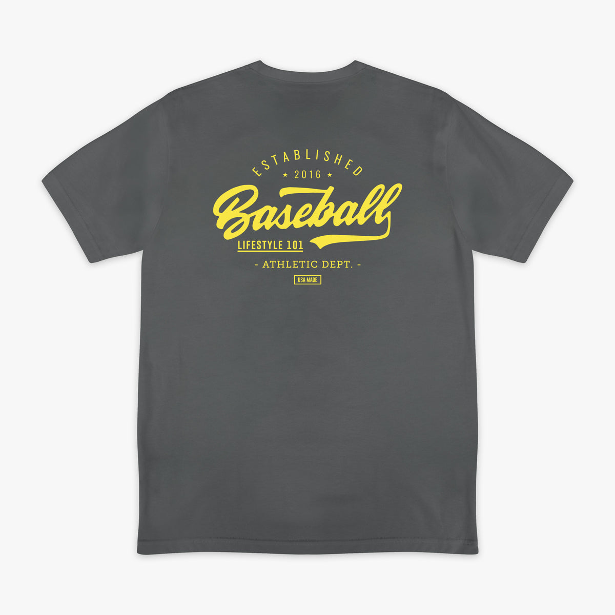 Established Tee - Charcoal/BL Yellow - Baseball Lifestyle 101