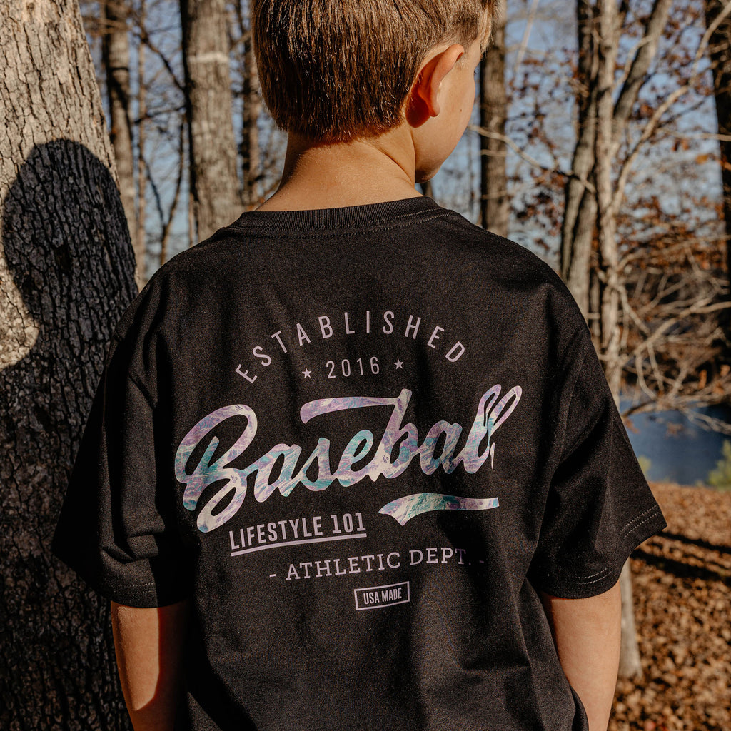 Realtree Established Youth Tee - Black/Aspect-Lavender - Baseball ...