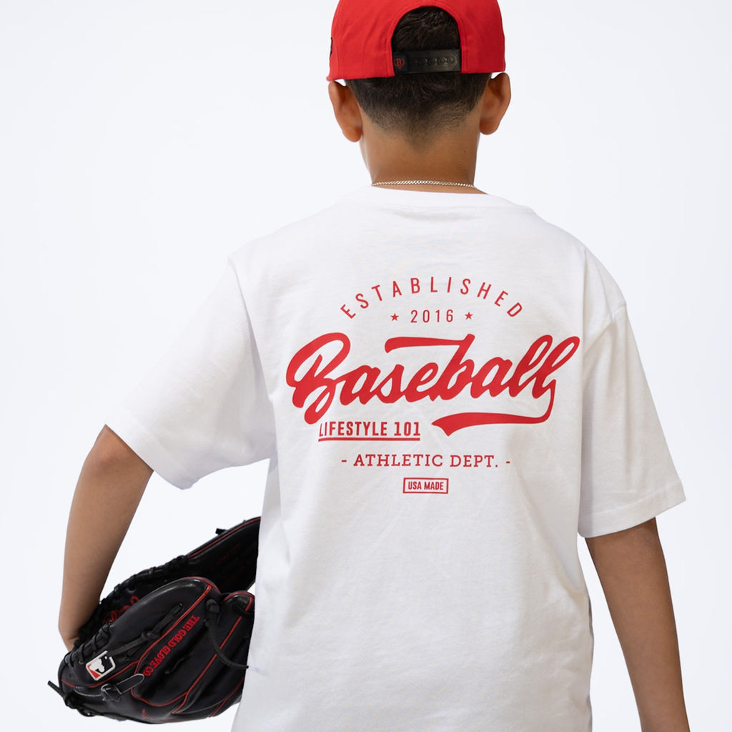 Established Youth Tee - BL White/BL Red - Baseball Lifestyle 101